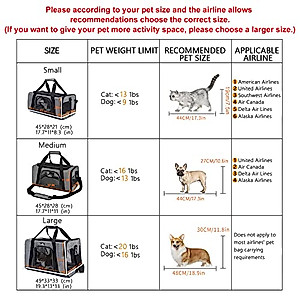 Wakytu Pet Carrier for Medium Large Cats and Dogs, Dog Carrier Travel Bag with Adequate Ventilation, 5 Mesh Windows, 3 Entrance, Locking Safety Zippers, Padded Shoulder and Carrying Strap, Large