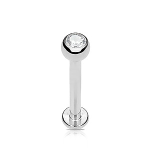 FIFTH CUE Solid G23 Implant Grade Titanium Internally Threaded Labret Monroe Cartilage Stud w/Jeweled Ball (16GA (1.2mm) | 1/2" (12mm))