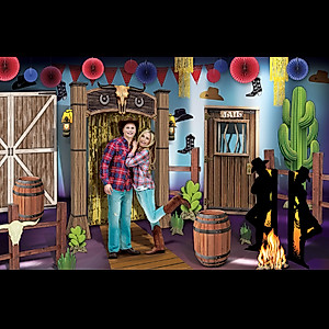 Beistle 7' x 6' Cardboard Rustic Barn Door Photo Prop, Western Prom Decorations, Wild West Themed Party Décor