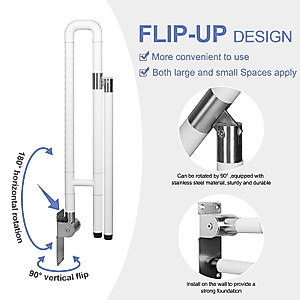 CALEPTONG Handicap Toilet Grab Bars - 29.5 Inch Foldable Toilet Safety Rails Stainless Steel Bathroom Flip-Up Handicap Rails Anti Slip Shower Handrail for Elderly Pregnant Seniors Disabled Injury