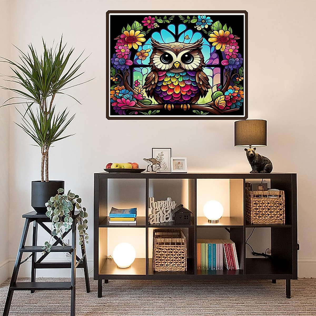 EIBEILI Diamond Painting Kits for Adults Stained Glass Owl DIY 5D Diamond Art Kits for Beginners Full Drill Diamond Dots Crystal Craft Kits for Home Wall Art Bedroom Decor Gifts 15.7x11.8 inch