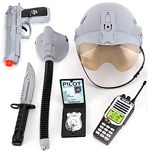 Liberty Imports Fighter Jet Pilot Kids Boy Costume Deluxe Dress Up, Air Force Military Role Play Set with Helmet, Toy Gun, Weapons, Accessories (9 Pcs)