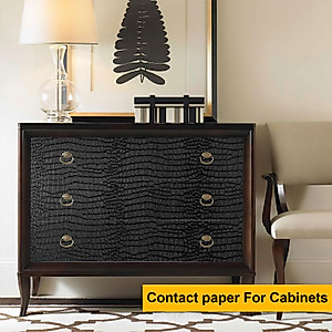 Fititem Black Wallpaper Peel and Stick Wallpaper 118”×17.3” Black Contact Paper for Cabinets Removable Textured Wallpaper Modern Crocodile Self Adhesive Wallpaper Bedroom Bathroom Wallpaper Waterproof