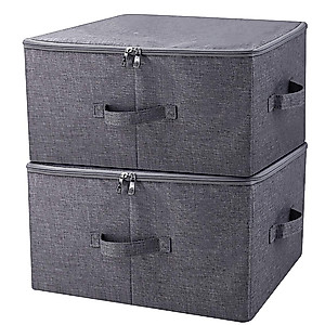 iwill CREATE PRO Pack of 2, Fabric Folding Washable Clothes Storage Boxes with Zip Lid for Wardrobe, Black Gray