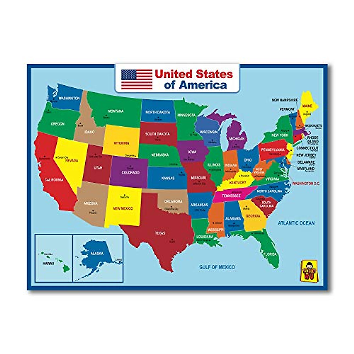 Laminated US Map Poster | Educational & Waterproof - 18x24"