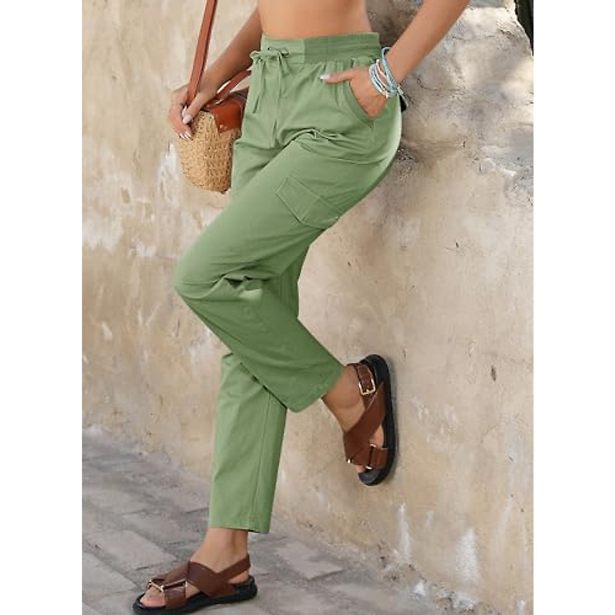 Dokotoo Cargo Pants Women High Waisted Baggy Wide Leg Womens Pants 4 Pockets Womens Fashion 2023 Fall Y2K Clothing Casual Combat Military Trouser Green