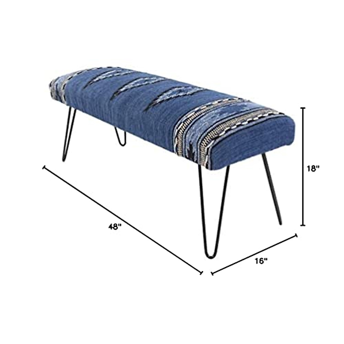 Artistic Weavers Questa Southwestern Hairpin Upholstered Bench, 18" x 48" x 16", Blue