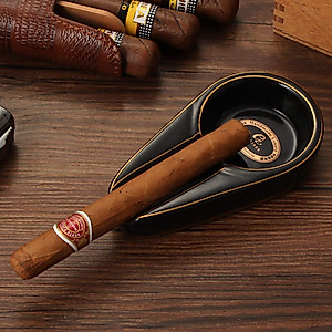 G Galiner Cigar Ashtray, Travel Ceramic Ashtray for Cigars, Outdoor Cigar Ash Tray Accessoires(Black With Golden line)
