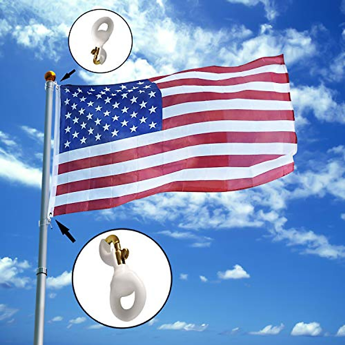 Anley Flag Accessory - 1 Pair White Rubber Coated Brass Swivel Snap Hook - Heavy Duty Flag Pole Halyard Rope Attachment Clip - For Tough Weather Conditions - 3.3 Inch - Two Hook Per Pack