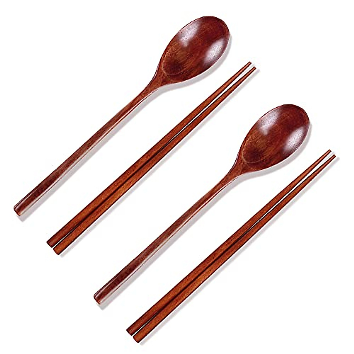 Ecloud Shop Wooden Spoon Chopsticks Sets Korean Dinnerware Combinations Chopsticks and Spoons Set for Home Kitchen or Restaurant (2 Pairs)