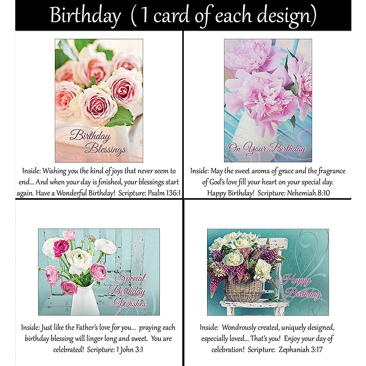 Birthday (No Repeated Cards) 32 Designs Christian/Religious Greeting Card Assortment #3 ~ Scripture in every card