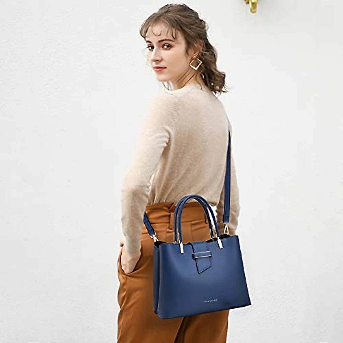 PORRASSO Fashion Handbag Purses Women Top-Handle Bags Ladies Crossbody Bag Satchel PU Leather Shoulder Tote Bags Blue