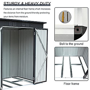 6' x 4' Storage Shed, Black Outdoor Storage Metal Shed with Floor Frame＆Lockable Doors,Waterproof Tool Storage Shed for Yard Patio Lawn,Perfect to Store Pool Furniture,Bike,Garbage Can,No Floor