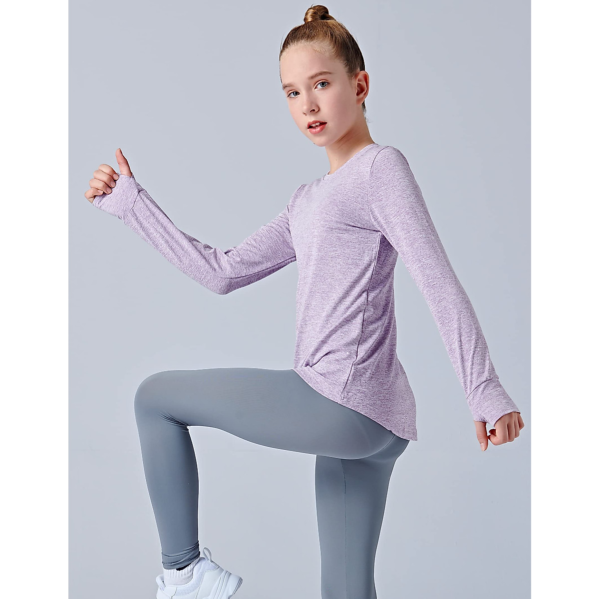 3 Pack: Youth Girls Long Sleeve Shirts Active Dry Fit Athletic Performance Clothes Kids Teens Sports Tees with Thumbholes (Set 1, Small)