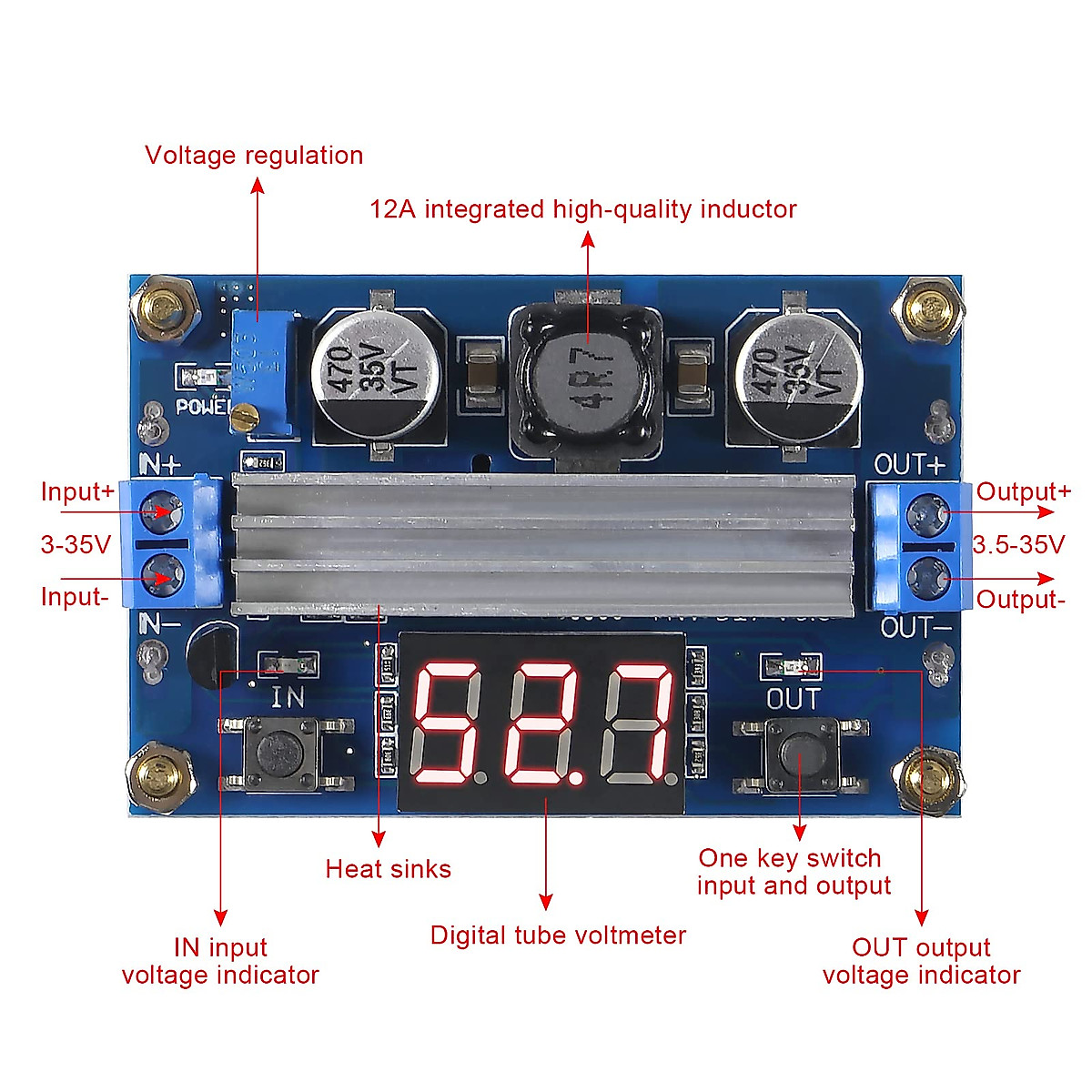 Coliao 3pcs LTC1871 DC-DC Step Up Booster Converter 3-35VDC to 3.5-35VDC 100W High Power Output with LED Voltmeter DC-DC Step Up Module Power Supply Voltage Regulator