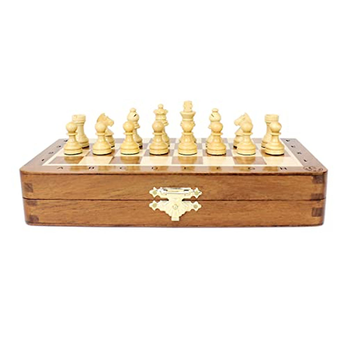 House of Chess - 8 Inch Wooden Magnetic Folding Travel Chess Set - Board with Algebraic Notation + 2 Extra Pawns & 2 Extra Queens- Handmade - Premium Quality