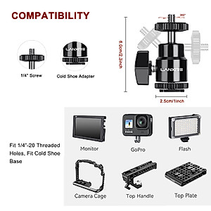 Lanxire Super Clamp Mic Clip Mic Mount with Mini Ball Head for Microphones - Max Load 4.4lb/2kg - 1/4’’ Female to 5/8’’ Male Thread Adapter Included