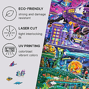 UNIDRAGON Original + IC4 Design Wooden Jigsaw Puzzle for Adults and Kids, Puzzle Board Game, Quezzle Space Adventures, Full Pack, 1000 Pieces, 28.2 by 19.6 Inches