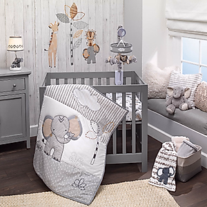 Lambs & Ivy Jungle Safari Elephant 3-Piece Mini Crib Bedding Set - Gray/White