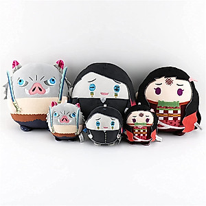 ZIFUNMUR Anime Plush Doll Toy Tanjirou Nezuko Stuffed Plushie Figures Keychain Decoration Kids Gifts Halloween Cosplay Props (Hashibira Inosuke, 10cm /3.94inch)
