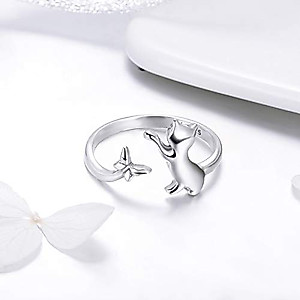 Kokoma Cute Cat Animal Open Statement Ring Sterling Silver 925 Adjustable Expandable Wrap Kitty Knuckle Band Rings Stacking Finger Bands Fashion Jewelry
