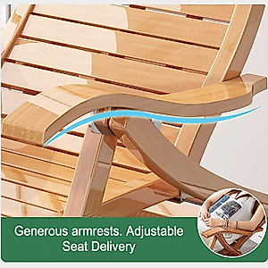 HM&DX Bamboo Rocking Chair Foldable Garden Deck Chairs for Elderly Loungers Deck Chair with Cushion Stable Ergonomic Wooden Patio Pool Garden Chair(Short pad, B)