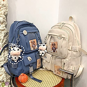 Kawaii Multi-Pocket Backpack with Kawaii Pin and Accessories, for Teen Girls School Bag Aesthetic Backpack, Black, 12.2*16.9*5.1 In