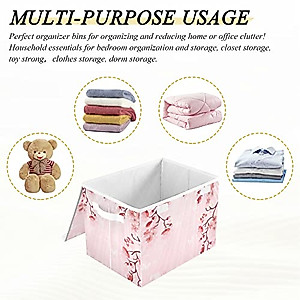 TSENQUE Cherry Blossom Foldable Storage Boxes with Lids Decorative Storage Box Container for Home Bedroom Closet Office Nursery 16.5" L x 12.6" W x 11.8" H