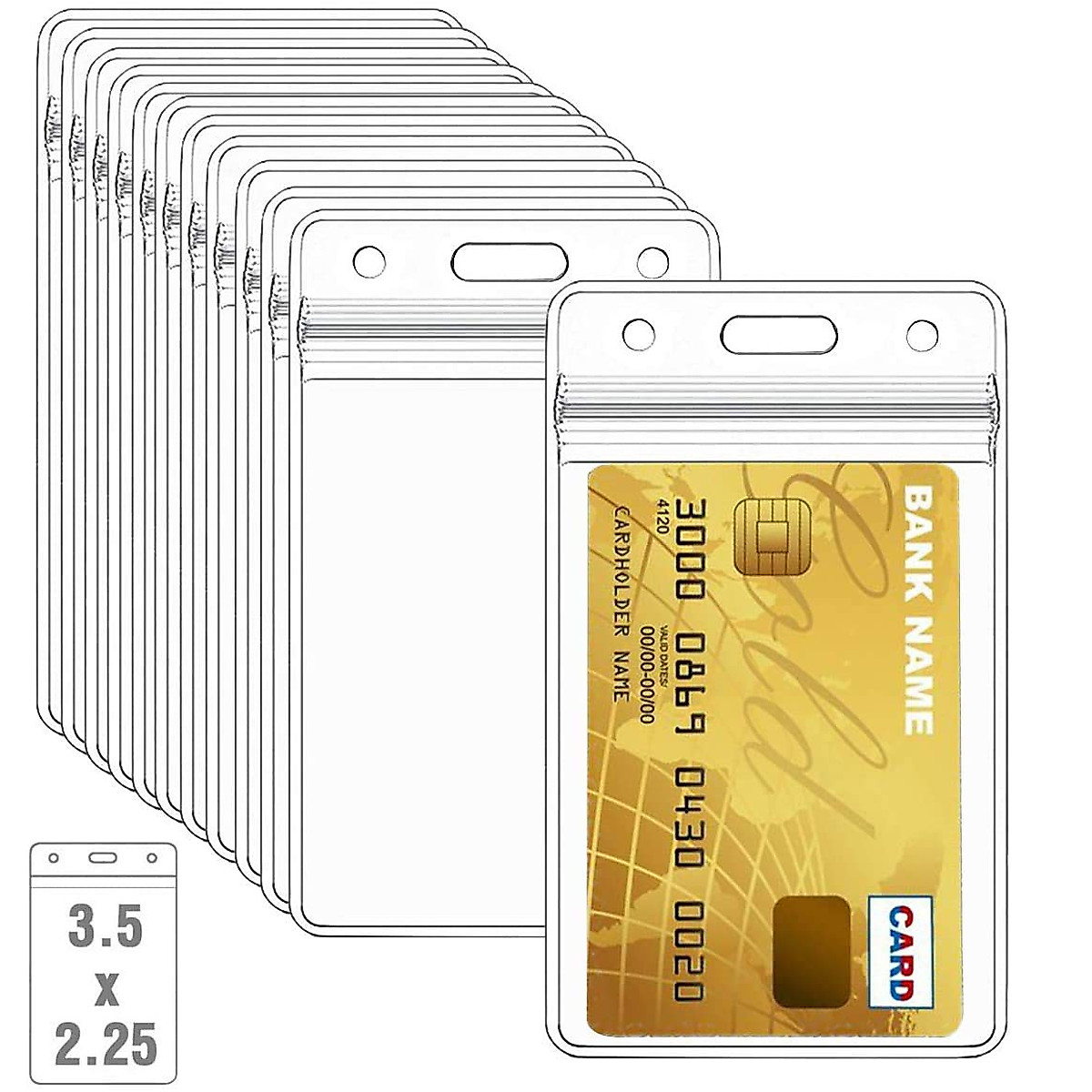 10 Pcs Clear Plastic Heavy Duty Vertical Name Badge ID Card Holders with Waterproof Resealable Zip, Plastic Name Tag Holder
