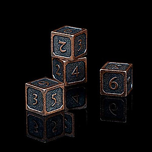HEIMDALLR Metal Dice Set D&D 4D6s - 4pc Metal Dice Set w/Velvet Dice Bag - D&D Dice Set D&D (Dungeons and Dragons Dice Set) for RPG - Blacksmith Craft Dice (Weathered Bronze)