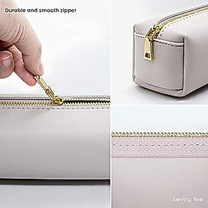 DOBMIT PU Pencil Pen Case Portable Stationery Bag Big Capacity Pencil Pouch Cosmetic Organizer Bag for Student Girl or Boy- Beige