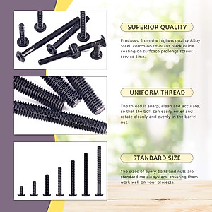 Swpeet 84Pcs Black M6 × 15/25/35/45/55/65/75mm Crib Hardware Screws Kit, Hex Socket Head Cap Crib Baby Bed Bolt and Barrel Nuts with 1 x Allen Wrench Perfect for Furniture, Cots, Crib Screws