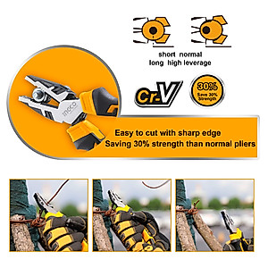 INGCO 3 Pcs High Leverage Pliers Set, 6" Long Needle Nose Pliers 7" Diagonal Cutting Pliers 8" Combination Pliers Set HKHLPS2831