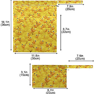 visesunny Yellow Duck Toy 2Pcs Wet Bag with Zippered Pockets Washable Reusable Roomy Diaper Bag for Travel,Beach,Daycare,Stroller,Diapers,Dirty Gym Clothes,Wet Swimsuits,Toiletries