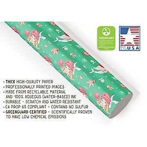 Christmas Mermaid Luxury Gift Wrap, Xmas Thick Wrapping Paper, Sea Theme Santa Princess Christmas Birthday Party Decor (6 foot x 30 inch roll)