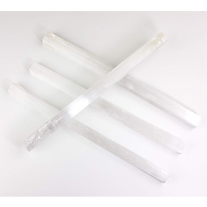 DANCING BEAR SELENITE Crystal Stick (10"-12" Long), Large Raw Rough Wand Clearing Energy, Powerful Charging Plate, Cleansing, Protection, Chakra Balancing, Healing Natural Stone, and Black Tourmaline