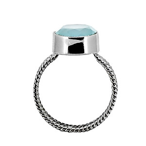 YoTreasure Aqua Chalcedony 925 Sterling Silver Braided Ring Jewelry