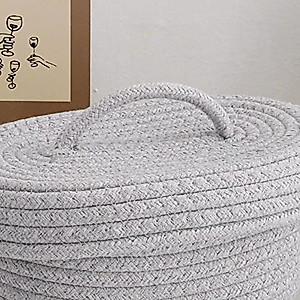 Atyhao Storage Bins,Desktop Storage Box with Lid Handmade Cotton Rope Storage Basket for Makeup Sundries Snack Needles (Grey)