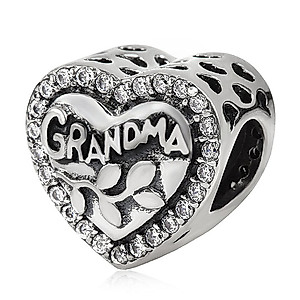 925 Sterling Silver Love Grandma Charm Heart Charm Birthday Charm Anniversary Charm for Pandora Charms Bracelet