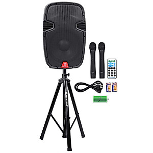 Rockville RAM12BT 12" Rechargeable Powered 600W PA Speaker+2 Mics+Bluetooth+Stand