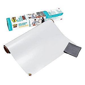 Post-it Dry Erase Whiteboard Film Surface for Walls, Doors, Tables, Chalkboards, Whiteboards, and More, Removable, Stain-Proof, Easy Installation, 3 ft x 2 ft Roll , White, 3 x 2 Feet (DEF3x2)