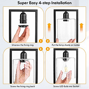 Wireless Charging Touch Control Table Lamp Set of 2, Dimmable Bedside Nightstand Lamps with USB Port, Industrial Desk Lamps for Bedroom Living Room Office Seeded Glass Shade, Bulbs Included