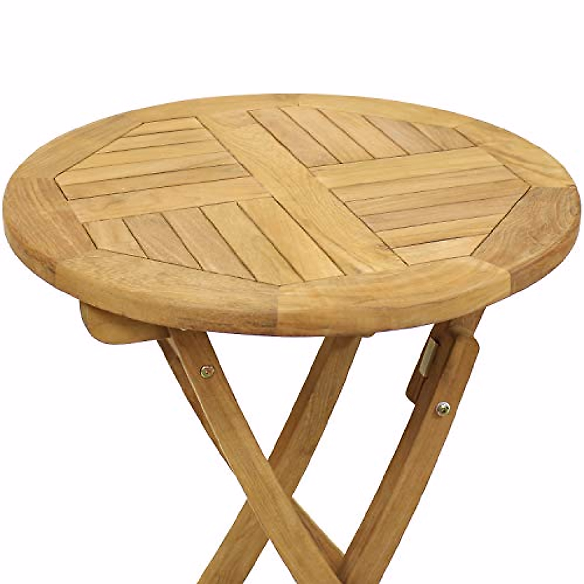Sunnydaze Round Folding Solid Teak Outdoor Dining Table - Light Wood Stain Finish - Patio, Deck, Lawn, Garden, Backyard or Terrace Wooden Table - 23-Inch