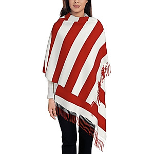 MIGAIUOI Women's Scarf Wraps White and Red Cashmere Feel Scarves With Tassel for Ladies Cold Weather Scarfs Gift