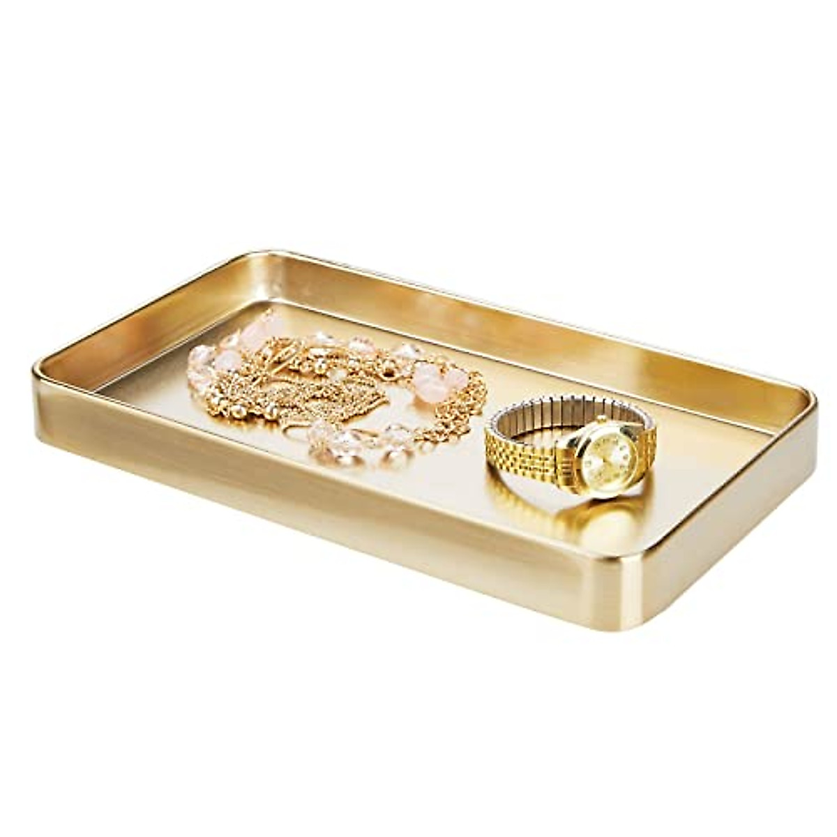 mDesign Modern Decorative Metal Guest Hand Towel Tray Holder Organizer for Disposable Paper Napkins, Jewelry, Makeup - Bathroom Vanity Sink Counter Organization - Unity Collection - Soft Brass