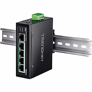 TRENDnet 5-Port Hardened Industrial Unmanaged Gigabit Switch, TI-PG50, 10/100/1000Mbps, DIN-Rail Switch, 4 x Gigabit PoE+ Ports, 1 x Gigabit Port, Gigabit Ethernet Network Switch, Lifetime Protection