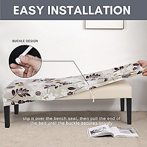 SearchI Brown Flower Stretch Dining Bench Cover, Washable, Protective, Durable Bench Seat Covers for Dining Room, Living Room, Kitchen
