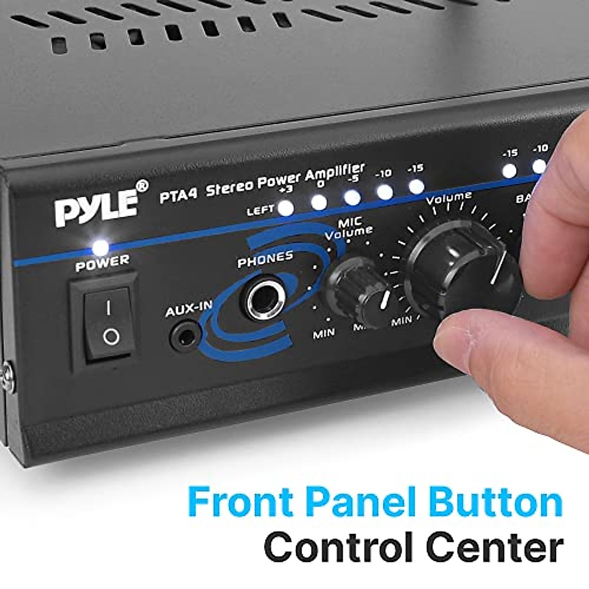 Pyle Home Home Audio Power Amplifier System with Bluetooth - 2X120W Mini Dual Channel Mixer Sound Stereo Receiver Box w/ RCA, AUX, Mic Input - For Amplified Speakers, PA, Theater, Studio Use -PTA4