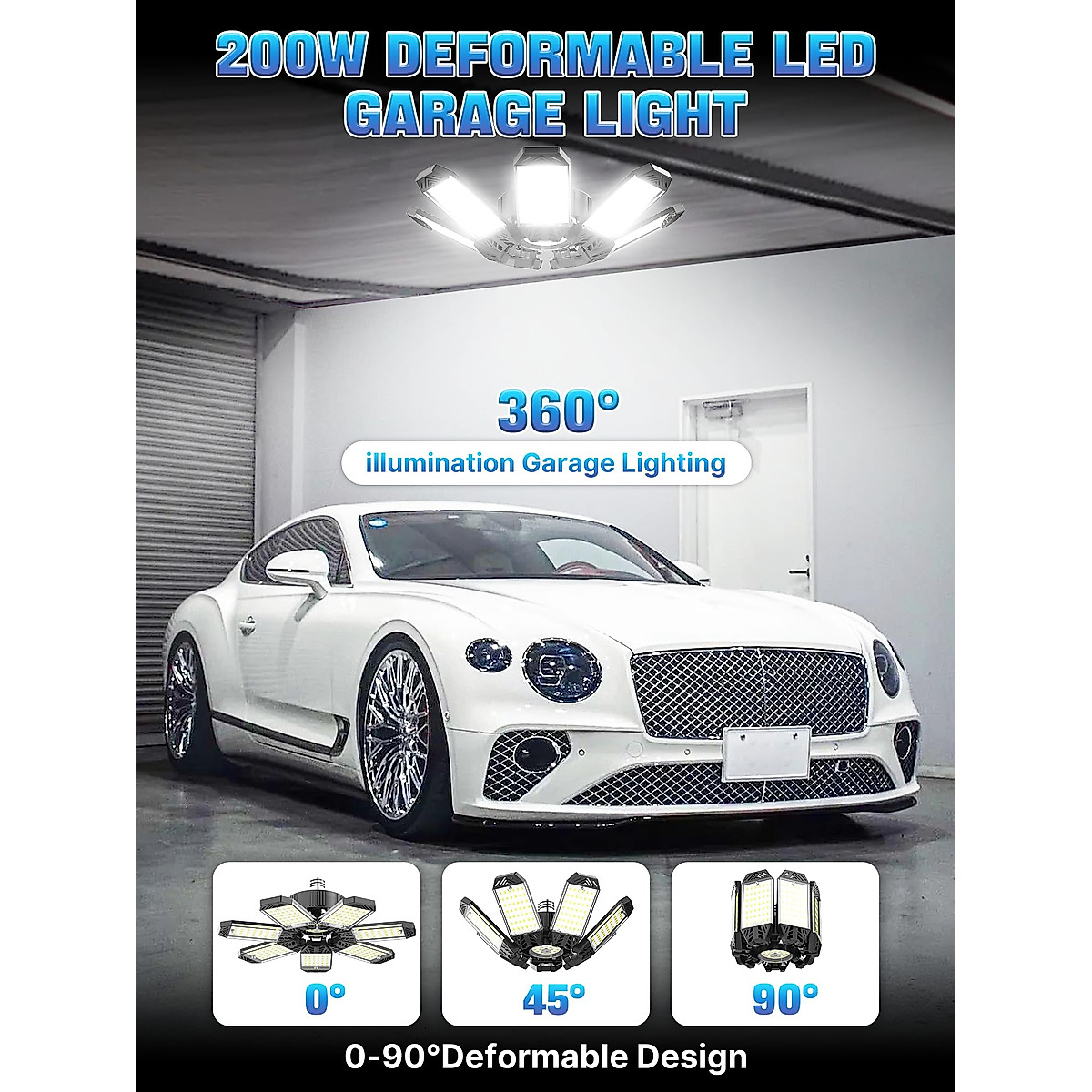 HAPYLUMI LED Garage Light 200W, Super Bright Garage Lights 20000LM Garage Lights Ceiling Led with 7 Adjustable Panels 6500K Led Shop Lights Screw in E26/E27 Bulb Socket for Garage Basement Lighting