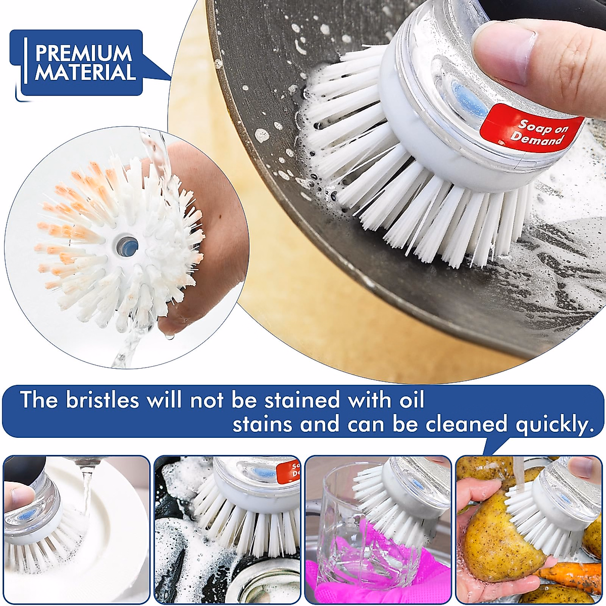 Palm Brush Refills for OXO Good Grips Soap Dispensing Dish Brush - 4 Pack Cleaning Replacement Brush Head for OXO Palm Brush(White)